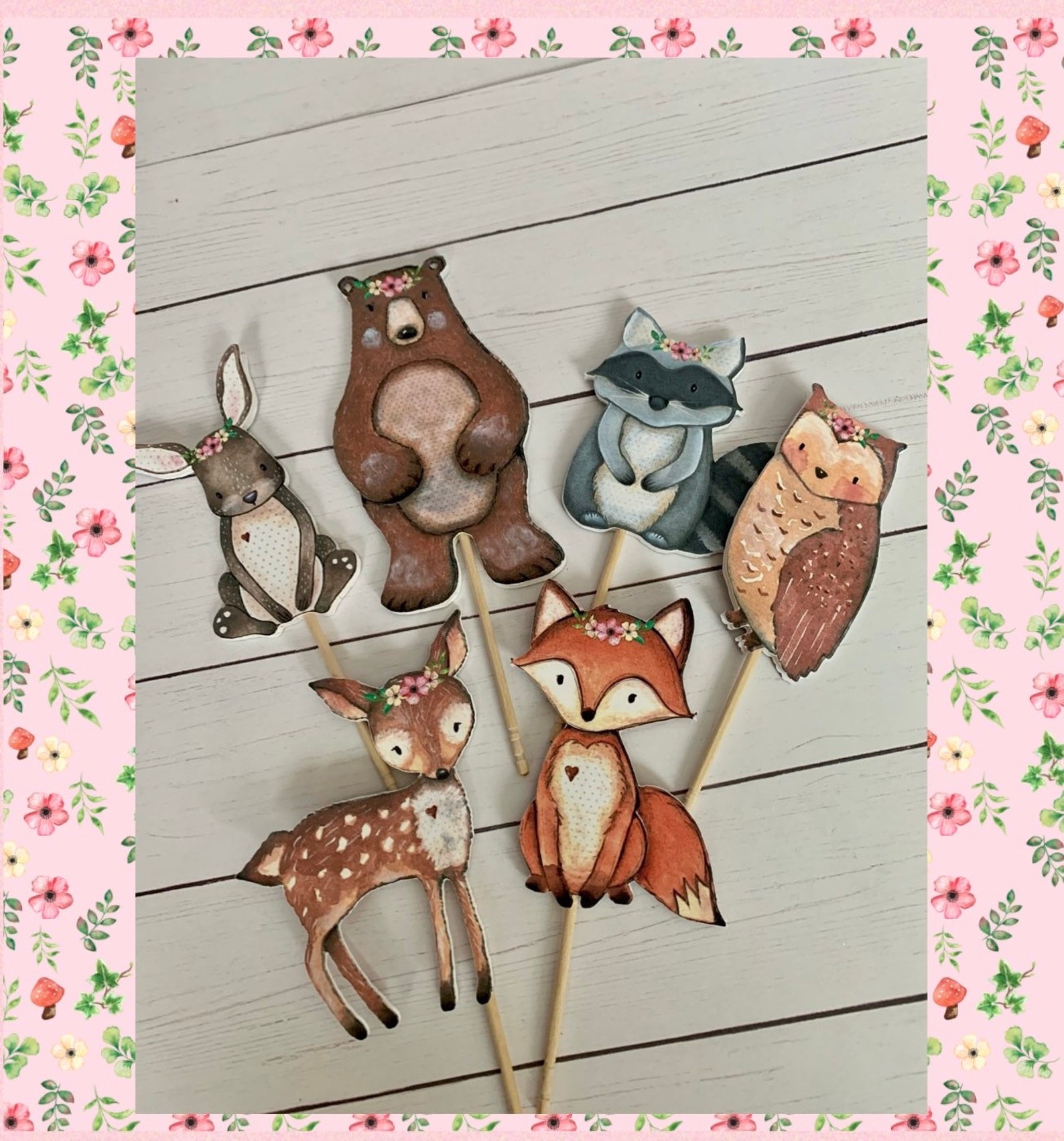 Woodland Animals Cupcake Toppers Girl, Woodland Themed Cupcake Toppers ...