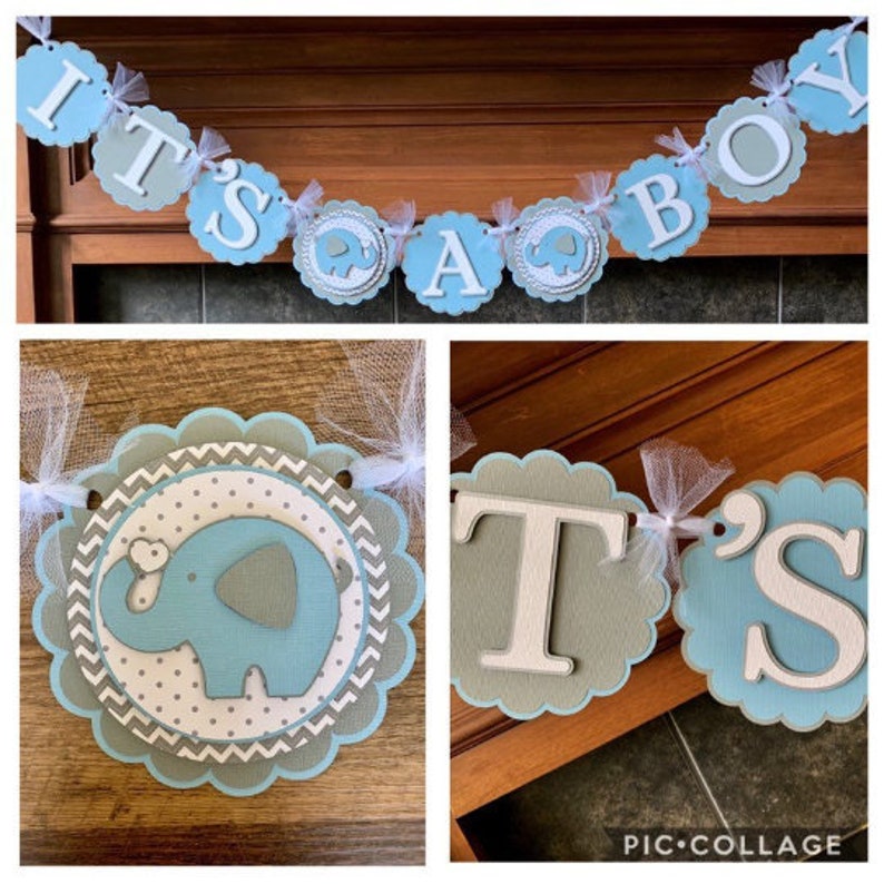 Blue Elephant Baby Boy Shower Decoration, Elephant Personalized Name ...