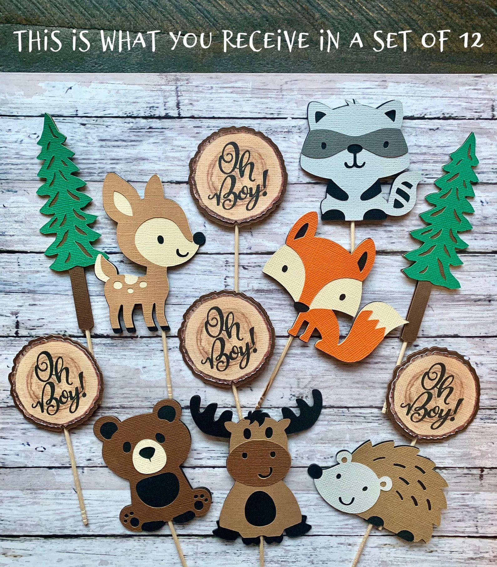 Woodland Animal Cupcake Toppers Boy, Forest Animals Cupcake Toppers, Oh ...