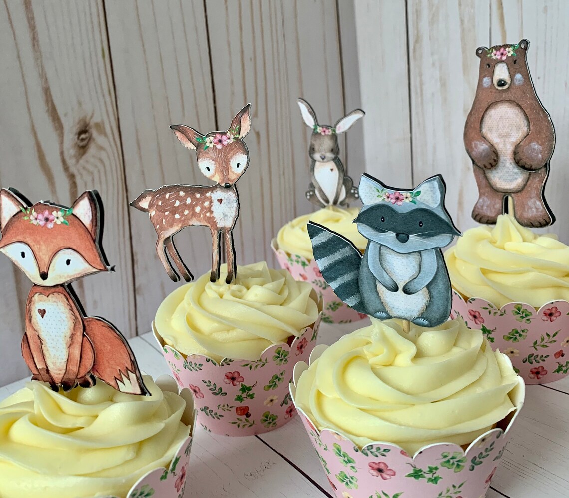 Woodland Animals Cupcake Toppers Girl Woodland Themed Cupcake | Etsy