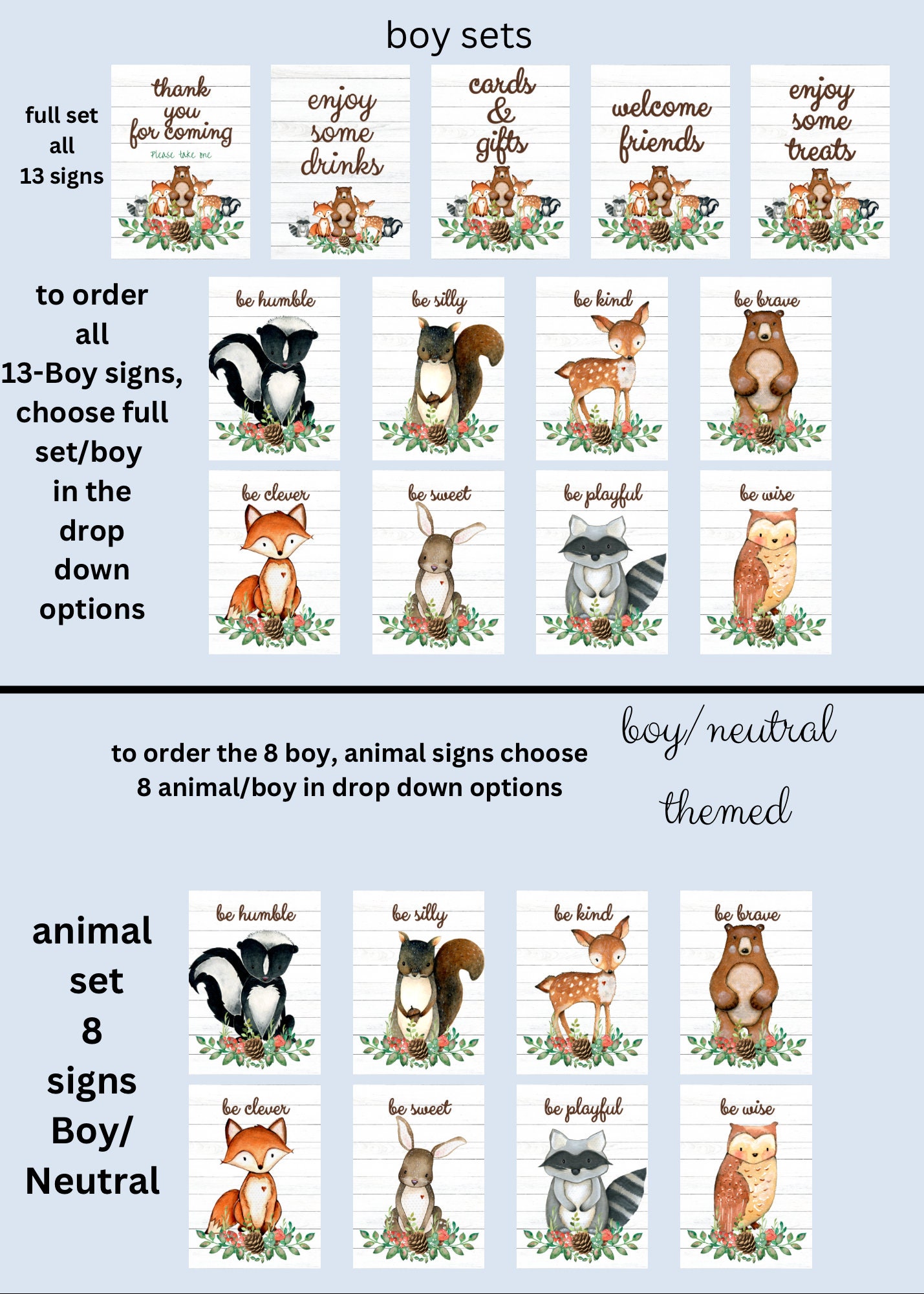 Woodland Party Signs, Woodland Animal Signs, Woodland Decorations, Boy ...