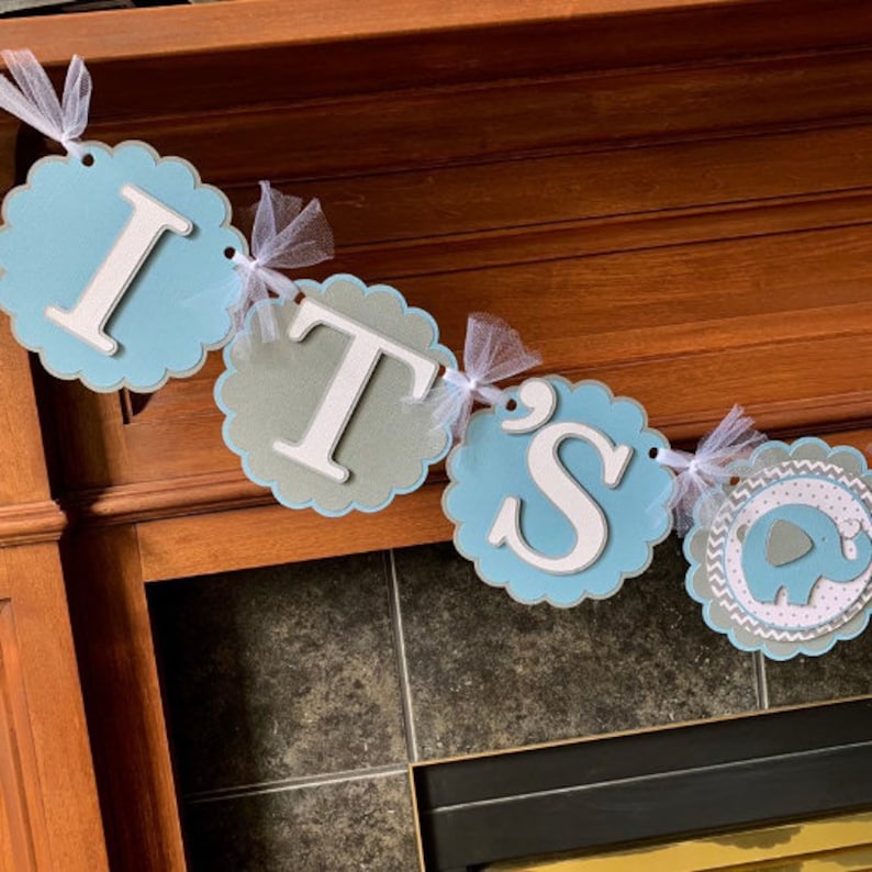 Blue Elephant Baby Boy Shower Decoration, Elephant Personalized Name ...