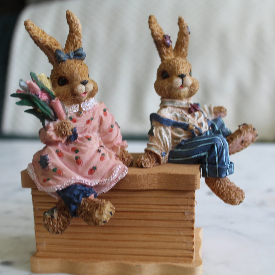 Bunny Couple Figurines, Rabbits, Bunnies, Gift, Collectible, Figurine ...