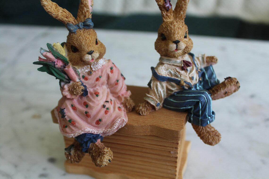 Bunny Couple Figurines, Rabbits, Bunnies, Gift, Collectible, Figurine ...