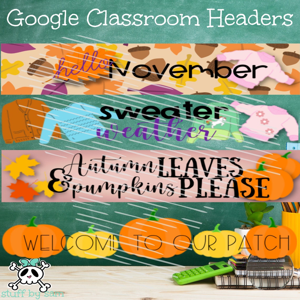 Google Classroom Headers Digital and Remote Learning Theme Fall Bundle ...
