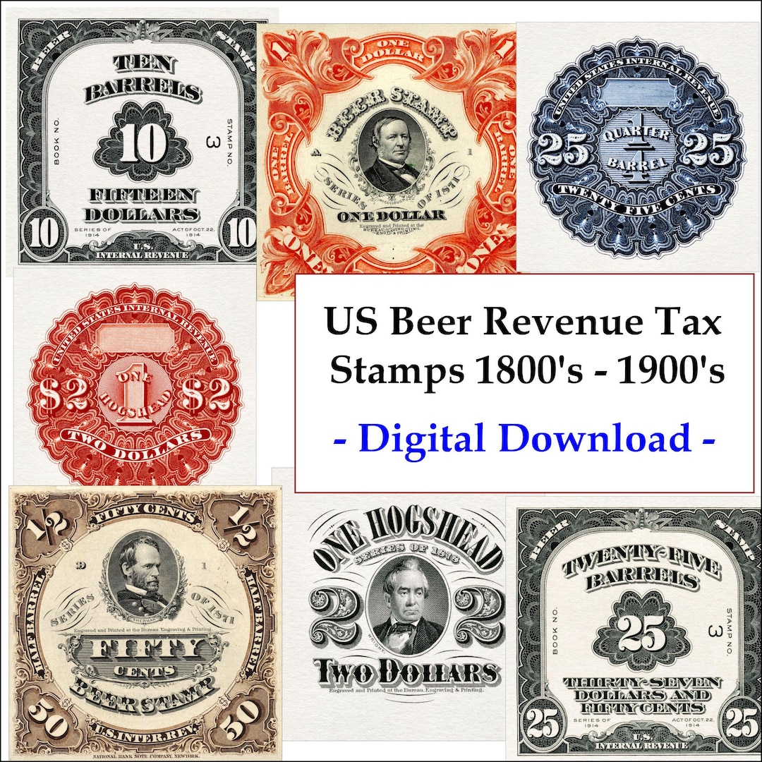 U.S. Beer Barrel Revenue Tax Stamps 1800's - 1900's Designs Digital ...