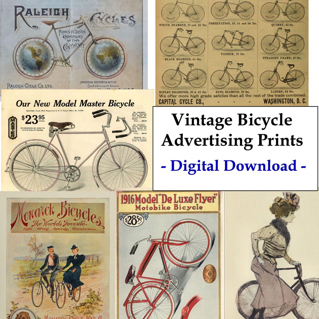 Bicycle Advertising Art Vintage Magazine Illustrations Digital Download ...