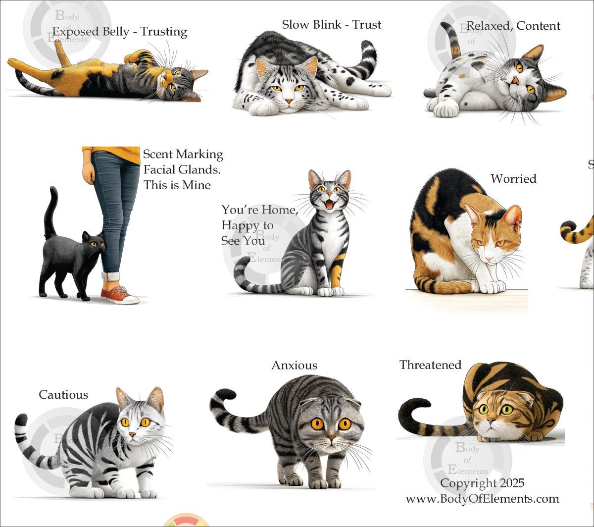 Cat Body Language Chart Illustrated Guide to Feline Emotions, Mood ...