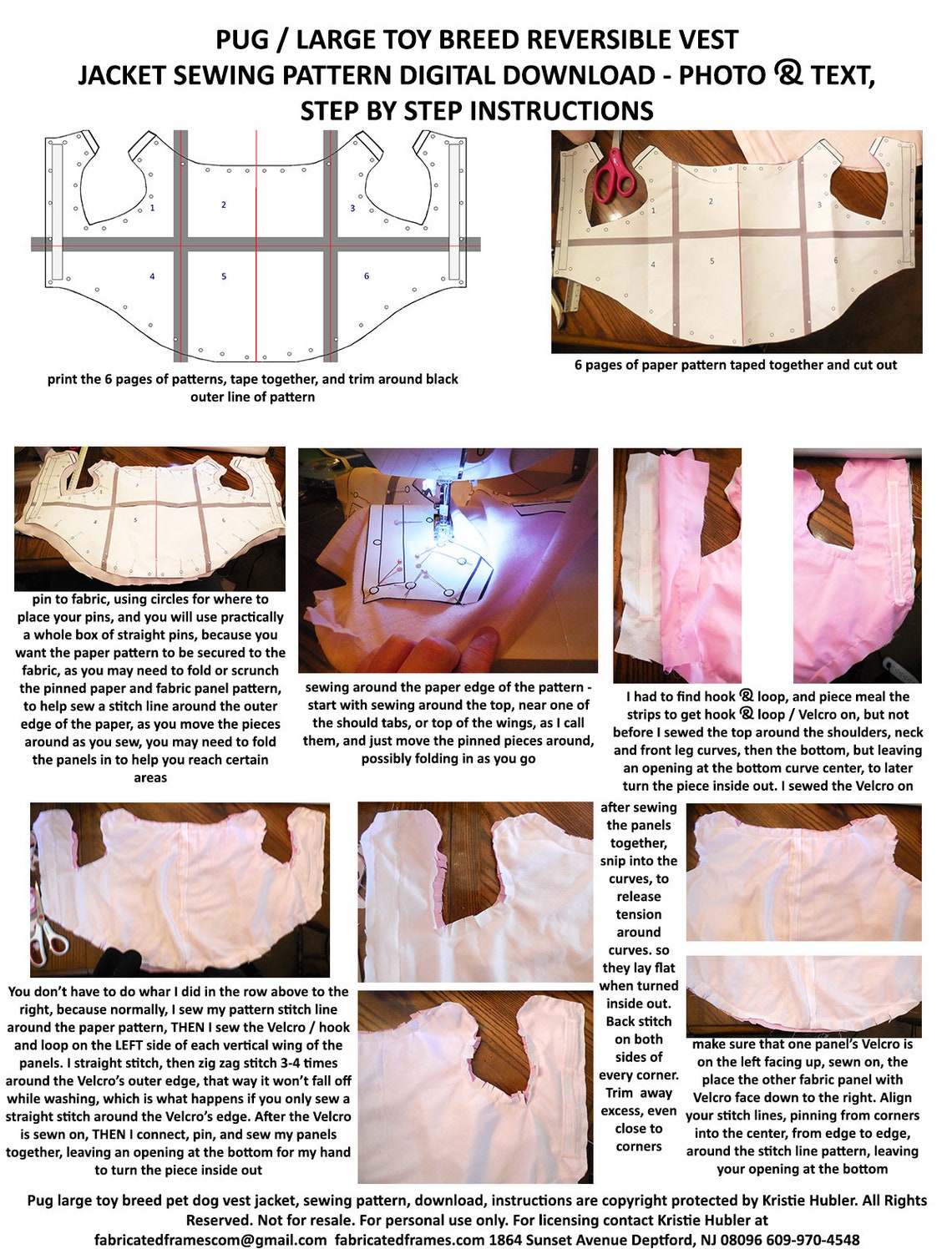 Pug Dog Pet Vest Sewing Pattern Digital Download Reversible Jacket for ...