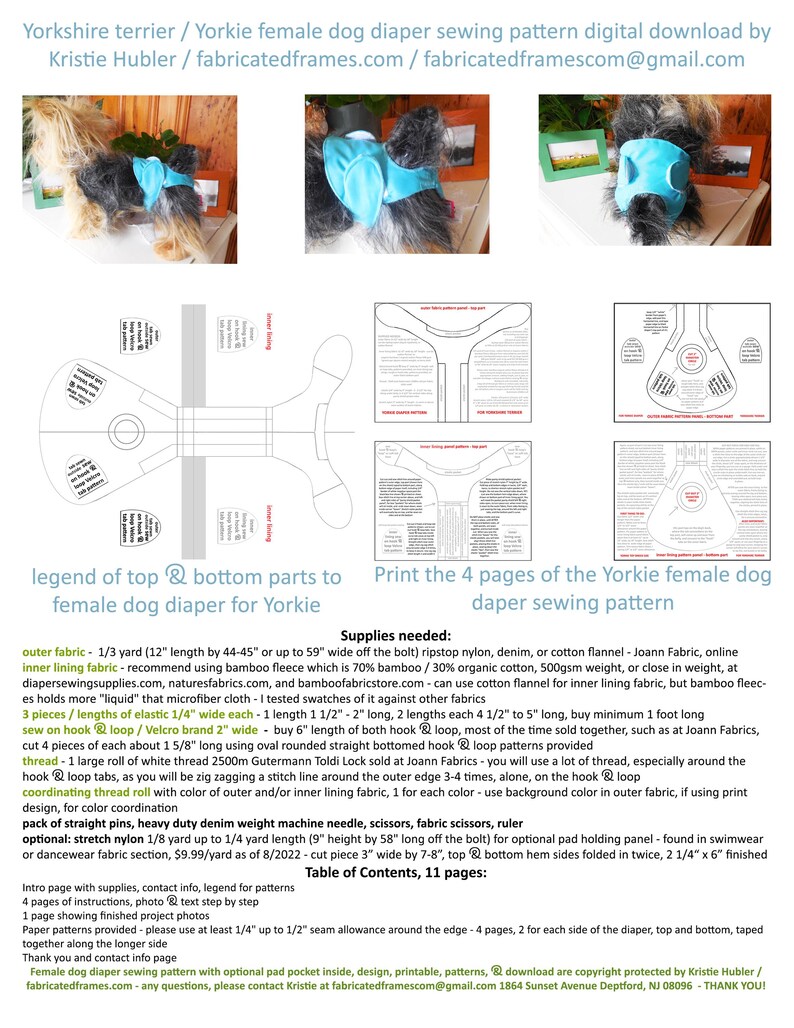 Yorkie Female Dog Diaper Sewing Pattern Toy Breed Pets PDF Download ...