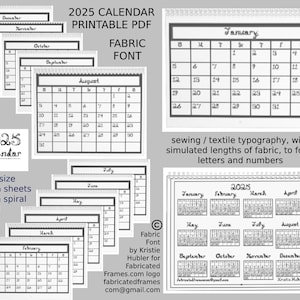 Fabric Font 2025 Calendar Printables: Letter & A4 + Weekly Planner (PDF ...