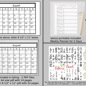 Fabric Font 2025 Calendar Printables: Letter & A4 + Weekly Planner (PDF ...