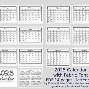 Fabric Font 2025 Calendar Printables: Letter & A4 + Weekly Planner (PDF ...