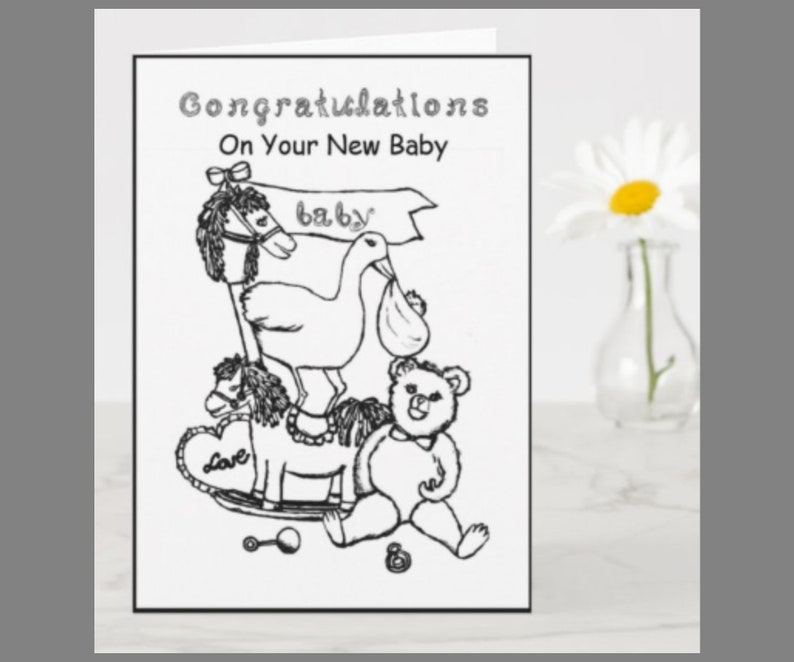 Printable Congratulations Baby Card: Nursery Toys Line Art (digital ...