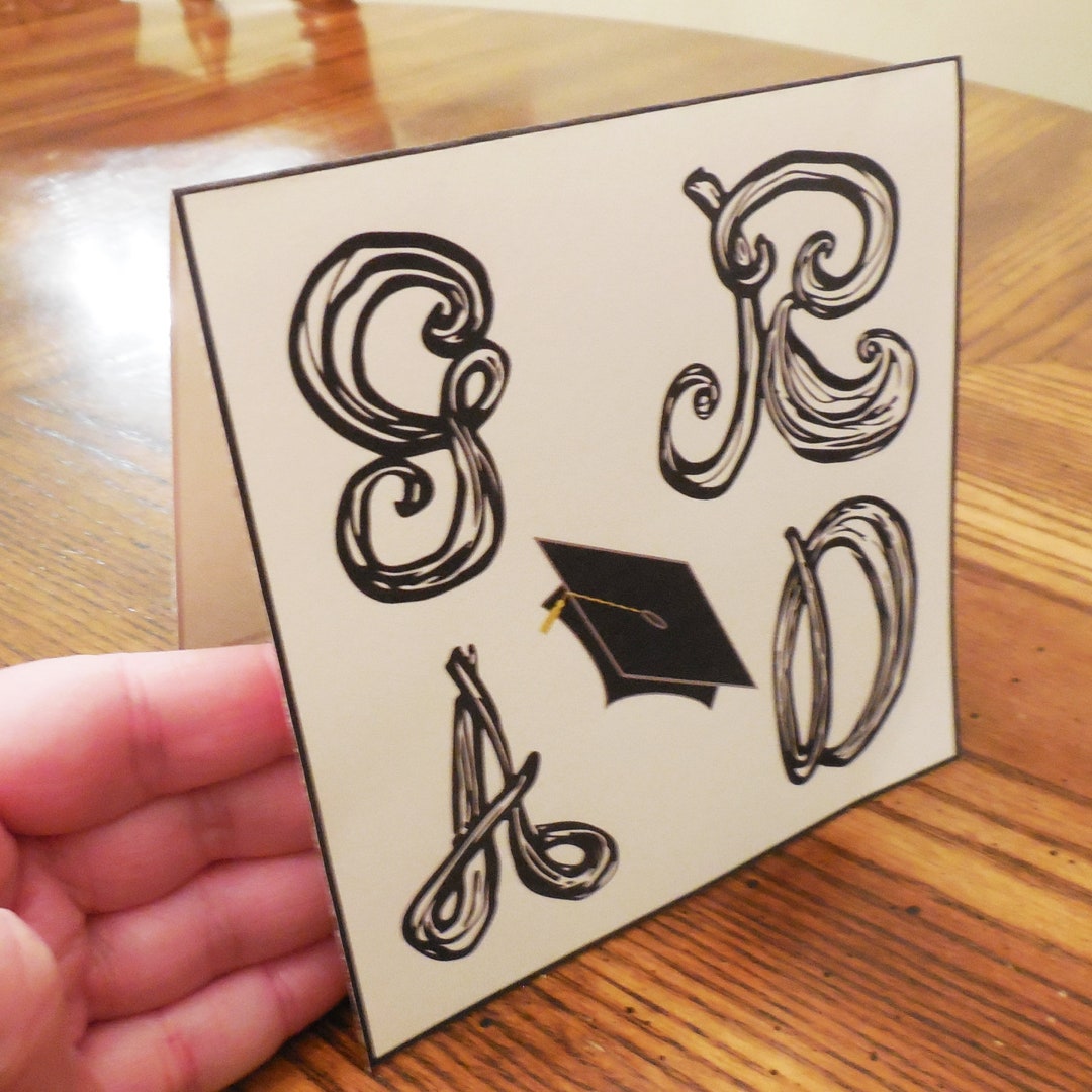 GR AD Graduation Cap 5x5 Card Printable Square Folded With Black Fabric ...