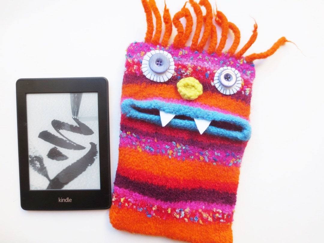 XXL E-book Reader Case, Monster "kolja", Felted, Bag, Cover, Felt, Wool ...