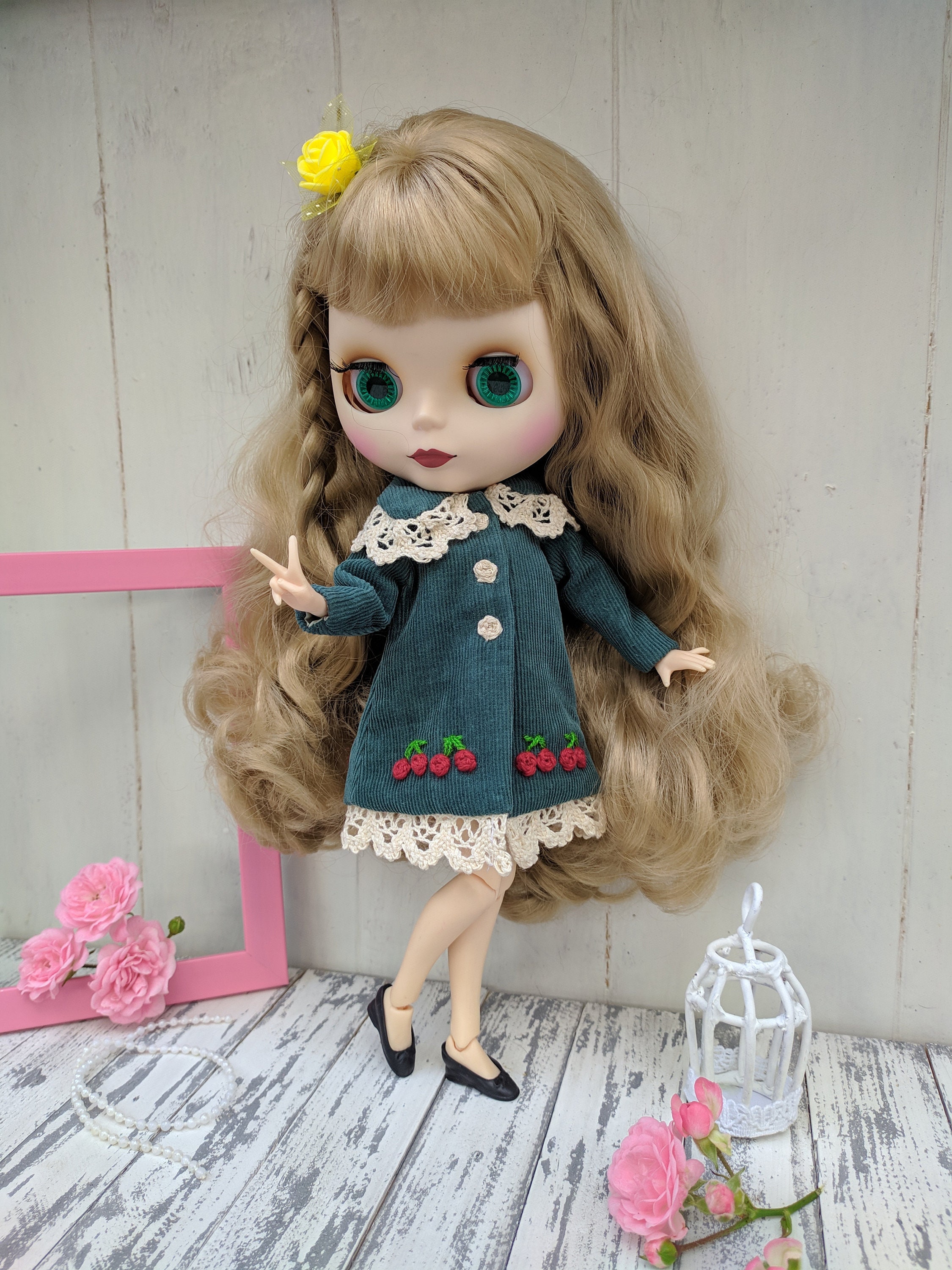 Toys & Games Sweaters Blythe custom doll outfit clothes set beret hat ...