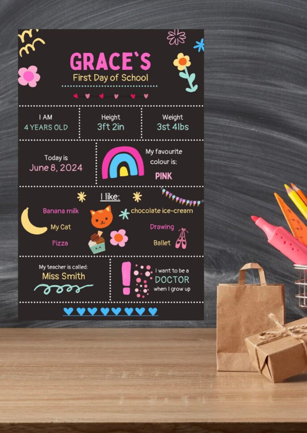 Editable Pink First Day of School Sign, Reusable First Day of School ...