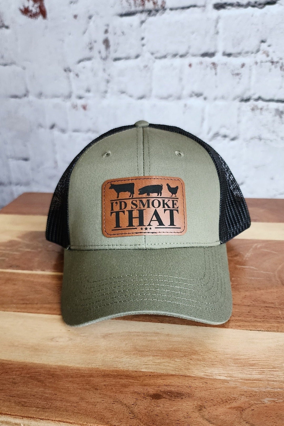 Dad Stamp Hat, Leather Patch, Trucker Style Hat, I'd Smoke That, Men's ...