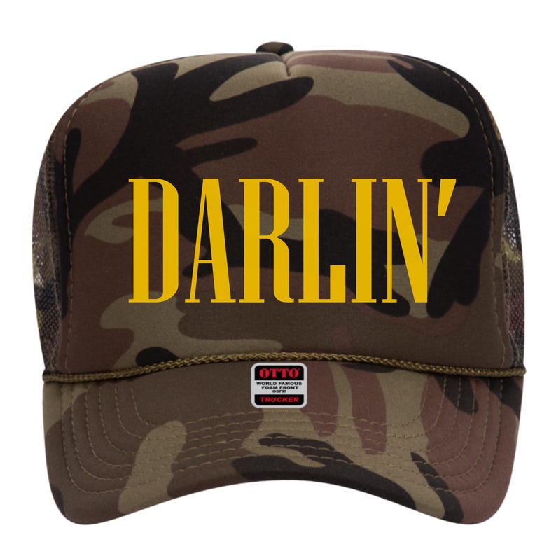 Camo Trucker Hat: Darlin' Yellow Lettering, Nashville Concert Style - Etsy