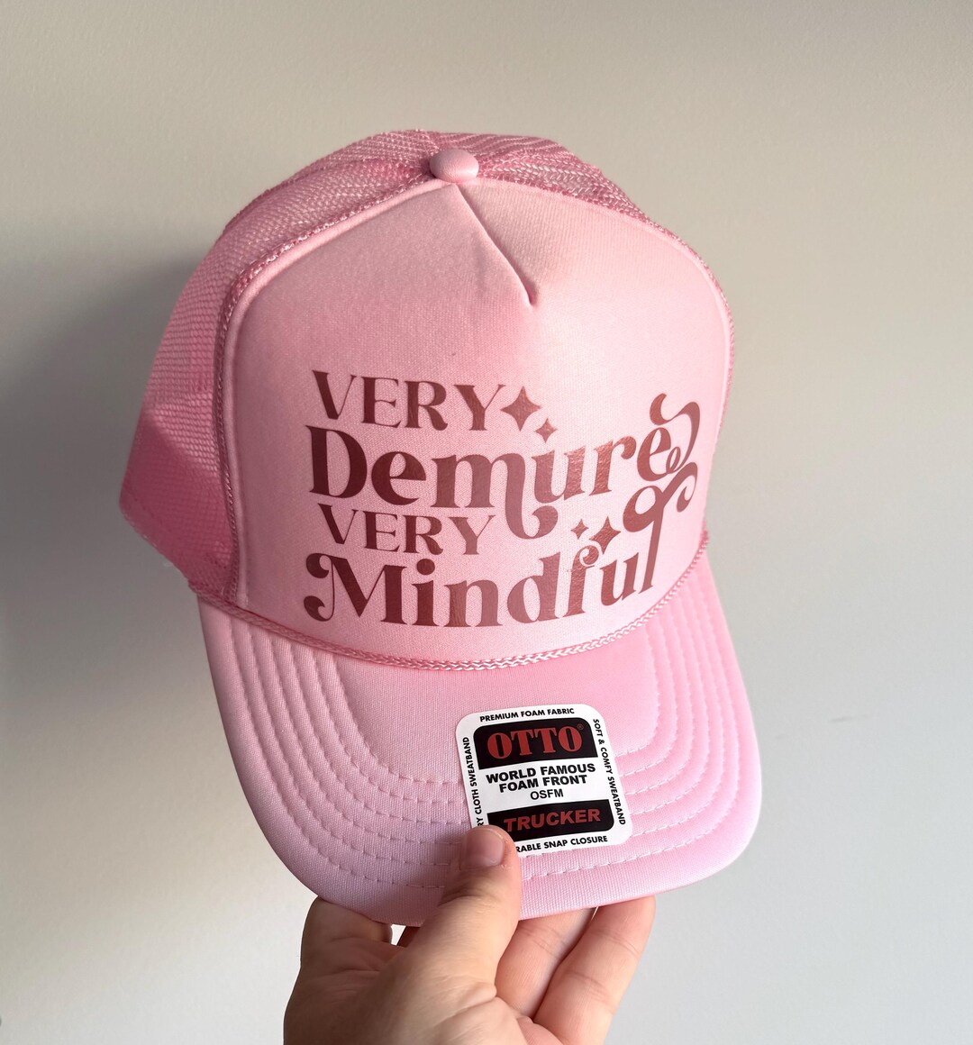 Very Demure, Very Mindful, Very Sweet, Baby Pink Trucker Hat With Rose ...