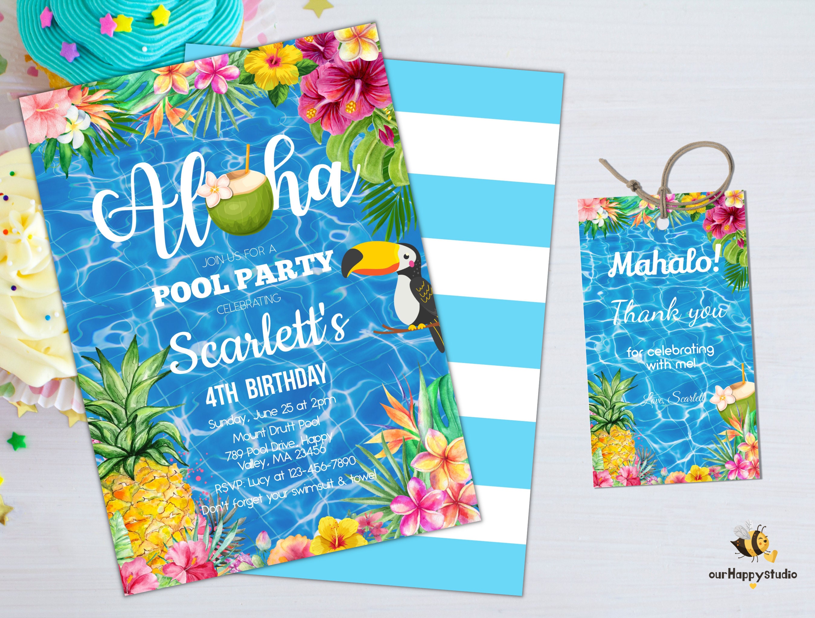 Editable Aloha Pool Party Invitation Hawaiian Birthday - Etsy Australia