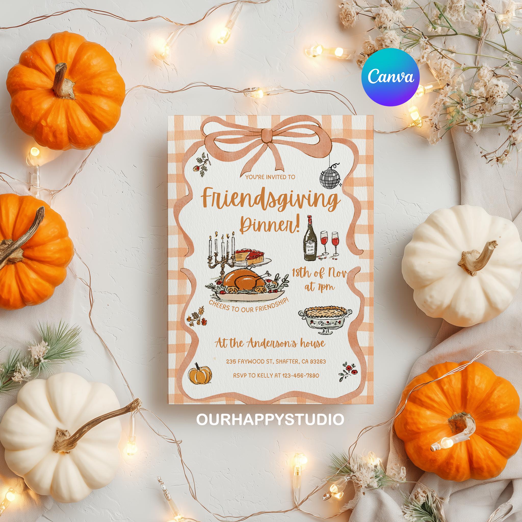 Editable Friendsgiving Dinner Party Invitation Template, Thanksgiving ...