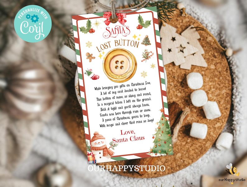 Editable Santa Lost Button Tag, Christmas Eve Box Holiday Tradition ...