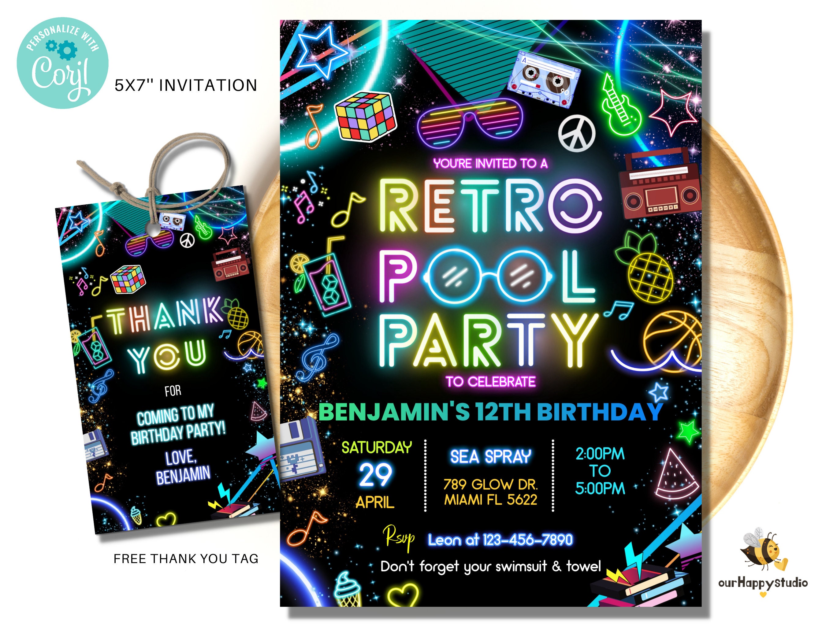 Editable Retro Pool Party Invitation 80s Water Park Invite - Etsy Australia