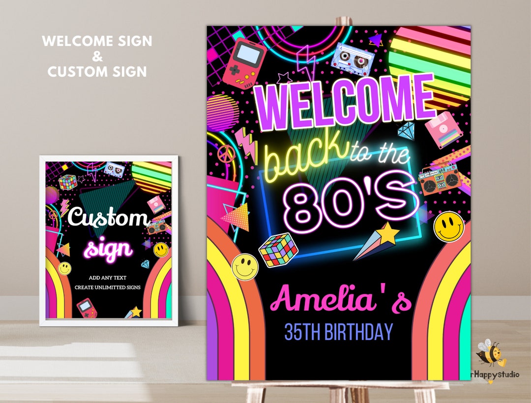 Editable 80S Welcome Sign, Back to the 80S Neon Party Custom Sign ...