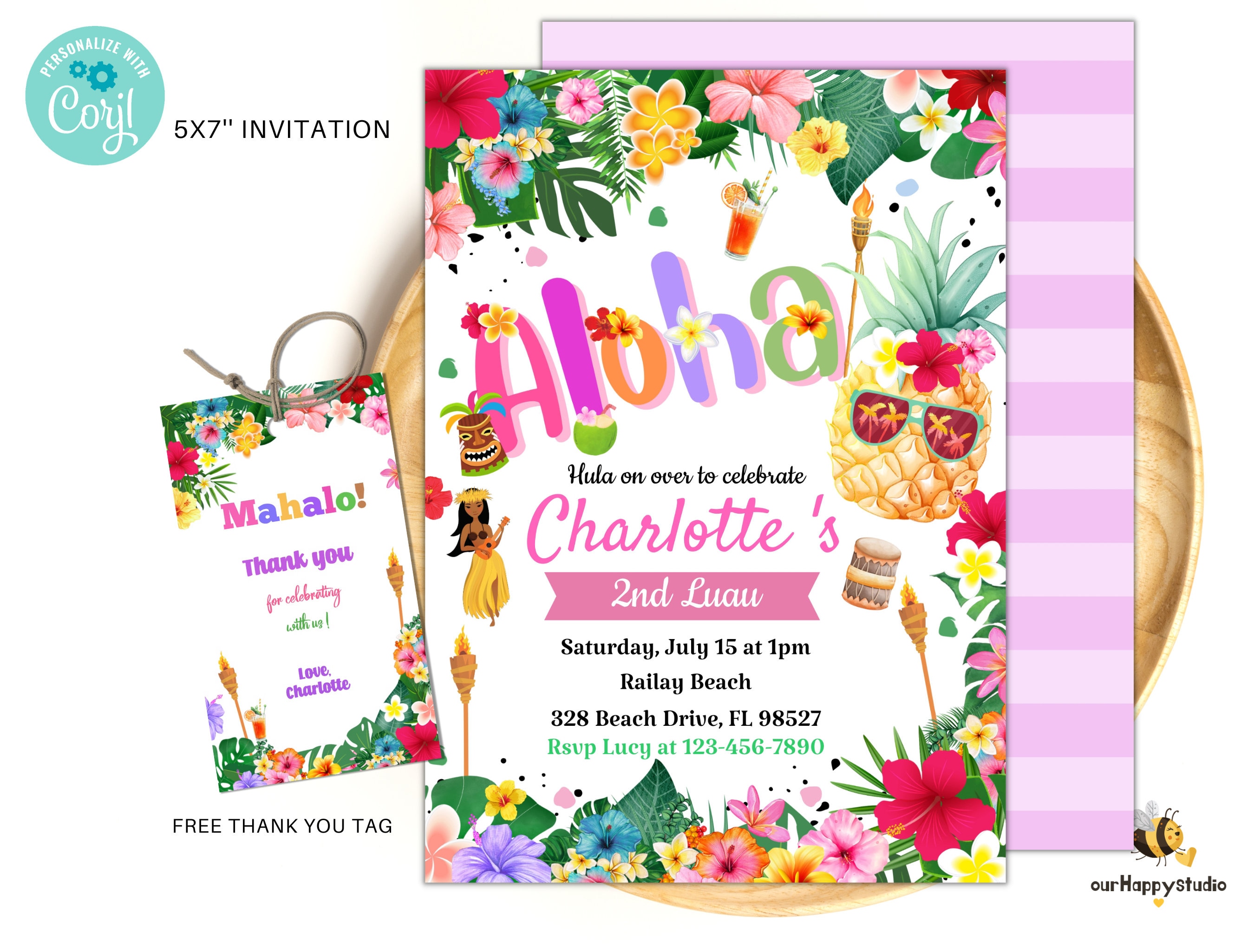Editable Hawaiian Luau Birthday Invitation, Luau Party, Luau 1st 2rd ...