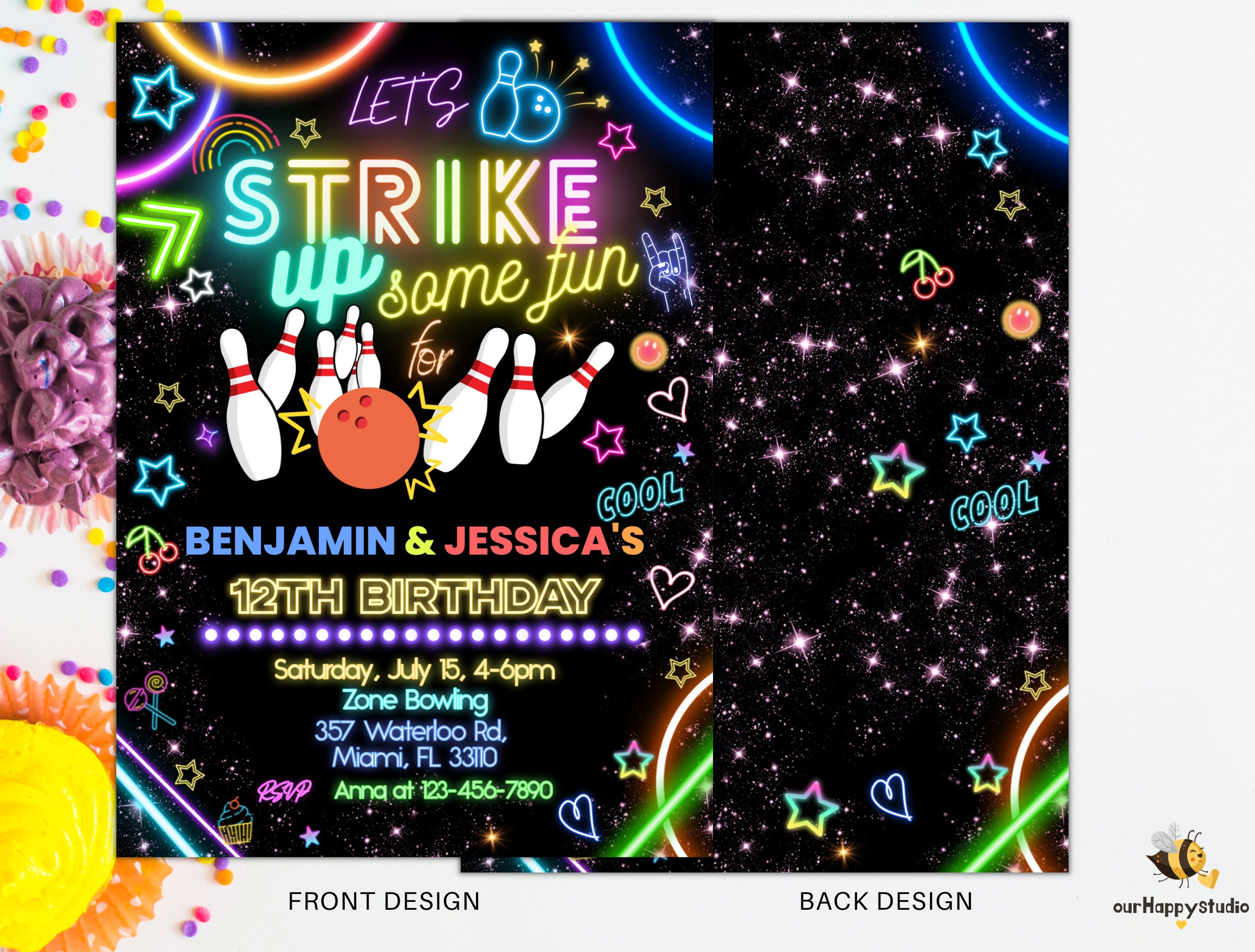 Editable Bowling Party Twins Birthday Invitation, Strike Bowling Boy ...