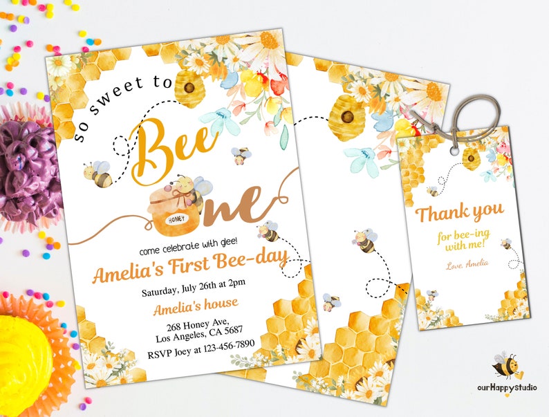Editable Bee Birthday Invitation Bee 1st Birthday Invite so - Etsy