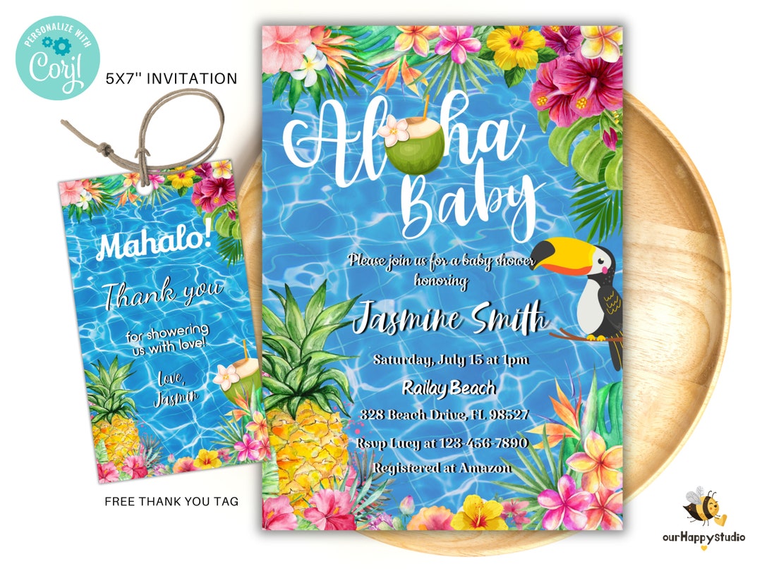 Editable Aloha Pool Party Baby Shower Invitation, Hawaiian Baby Shower ...