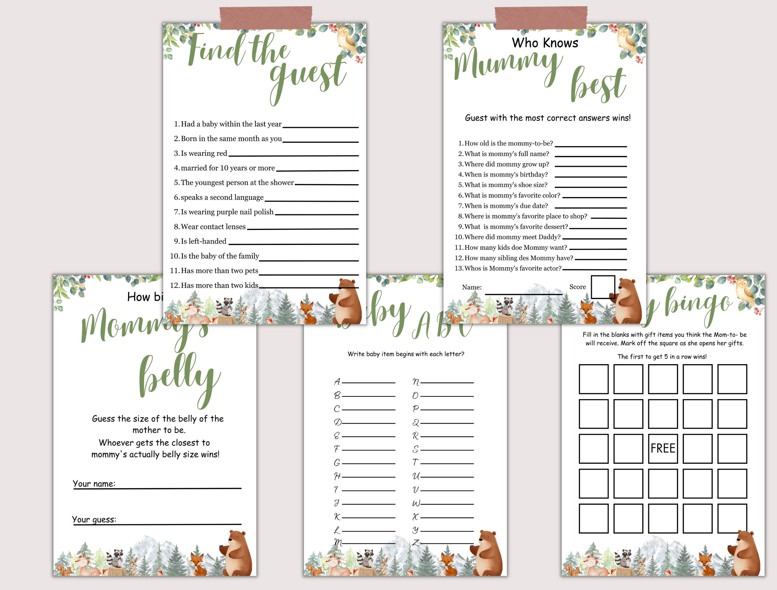 Woodland Animals Baby Shower Games Bundle Forest Animals Baby - Etsy