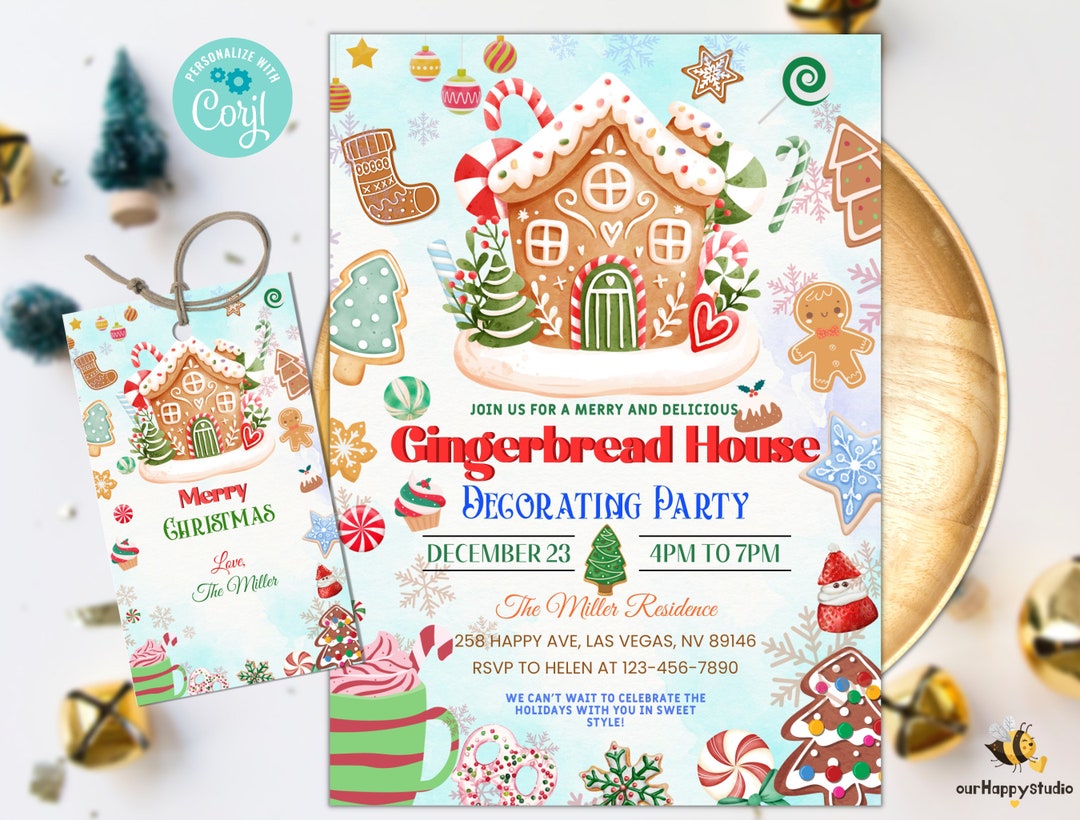 Editable Christmas Party Invitation, Christmas Gingerbread House ...