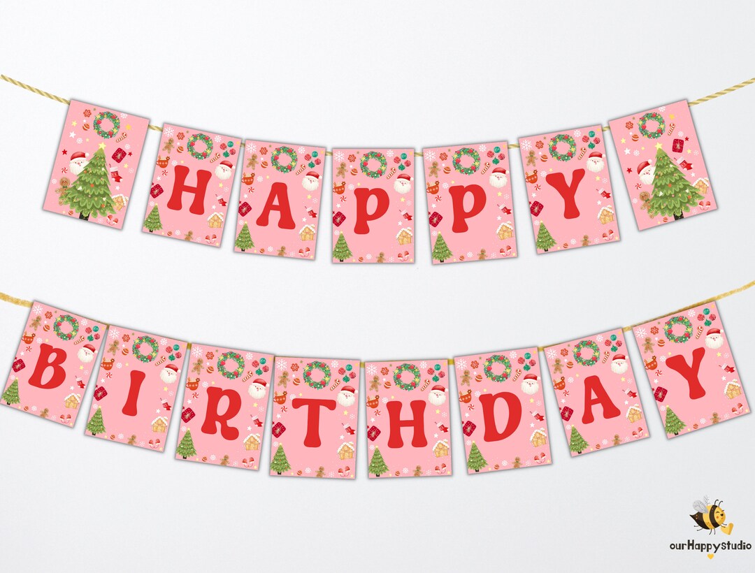 Editable Oh What Fun Birthday Banner, Christmas Birthday Party Banner ...