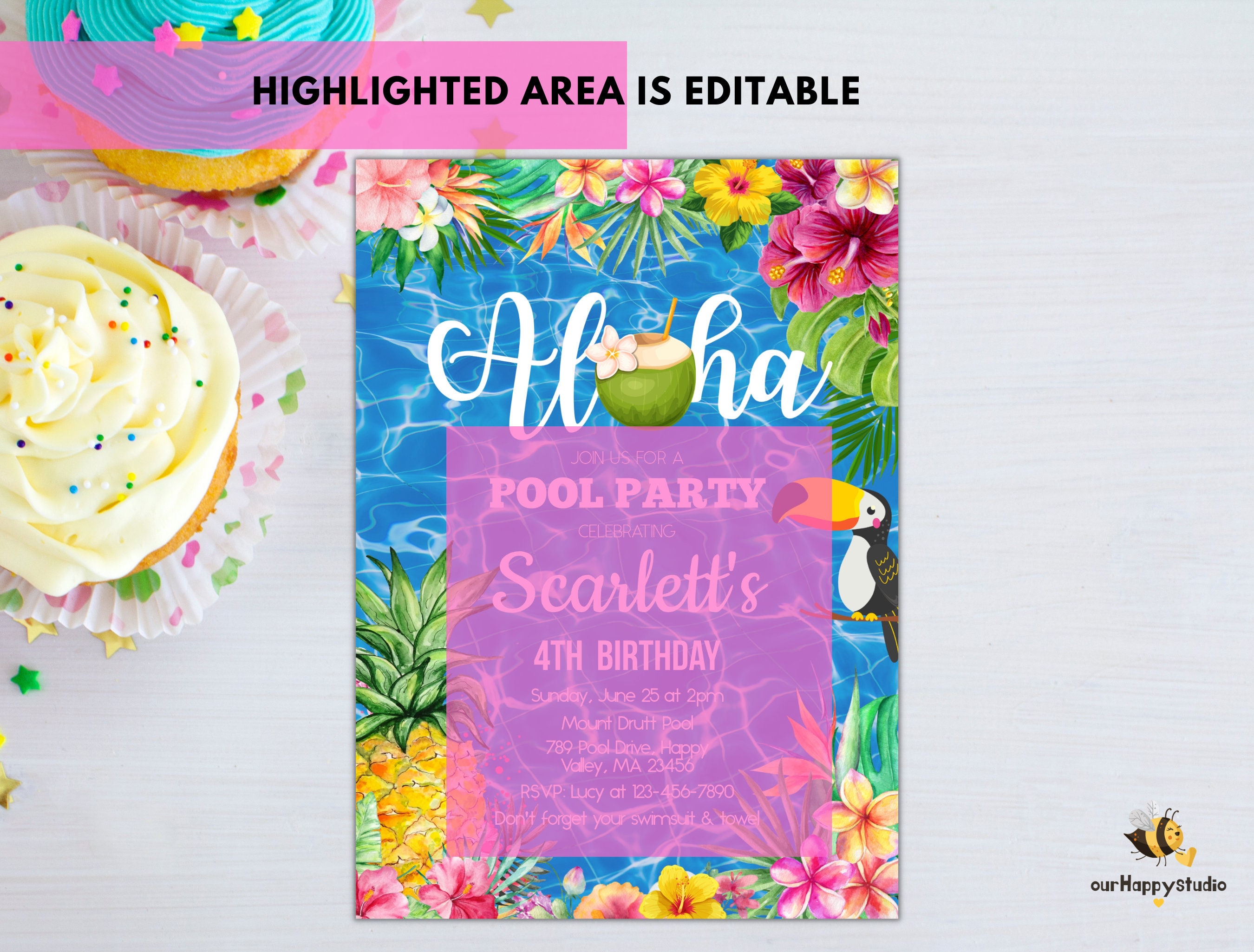 Editable Aloha Pool Party Invitation Hawaiian Birthday - Etsy Australia