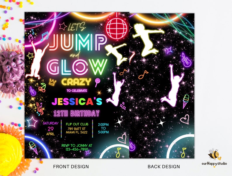 Editable Jump Party Birthday Invitation Glow Trampoline Party - Etsy