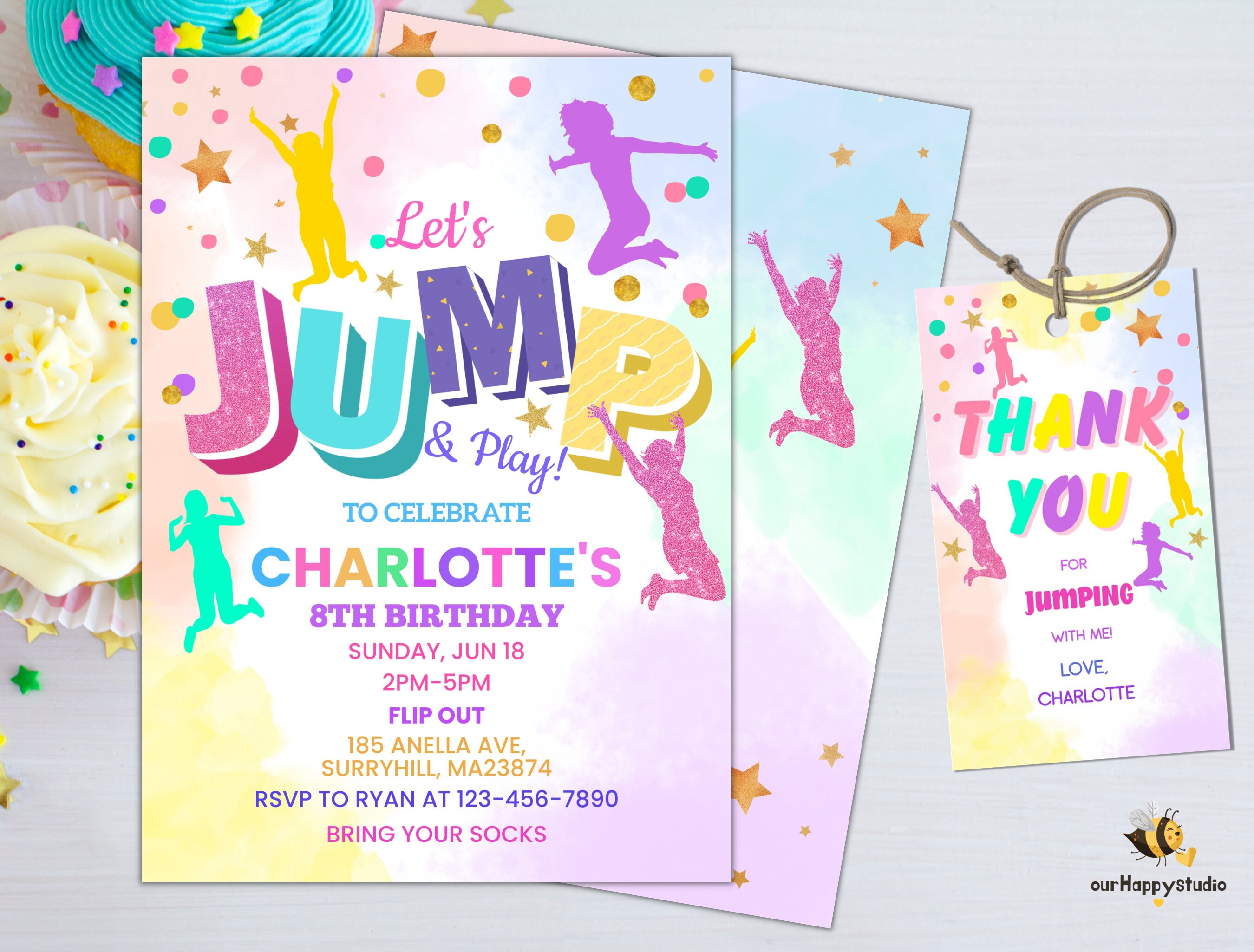 Jump Invitation Editable Jump Birthday Invite Trampoline Party Bounce ...