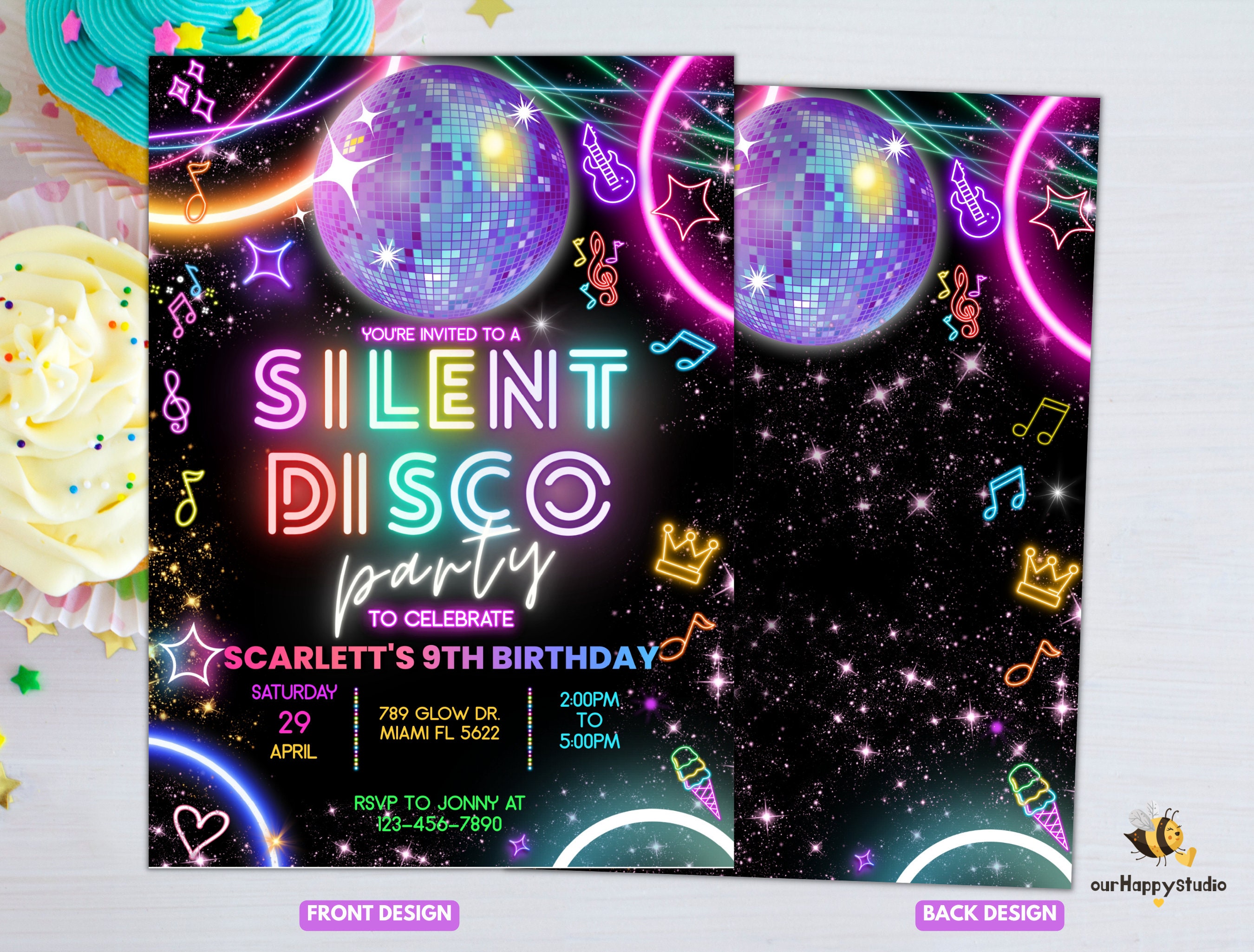 Editable Silent Disco Party Birthday Invitation, Silent Disco Gender ...