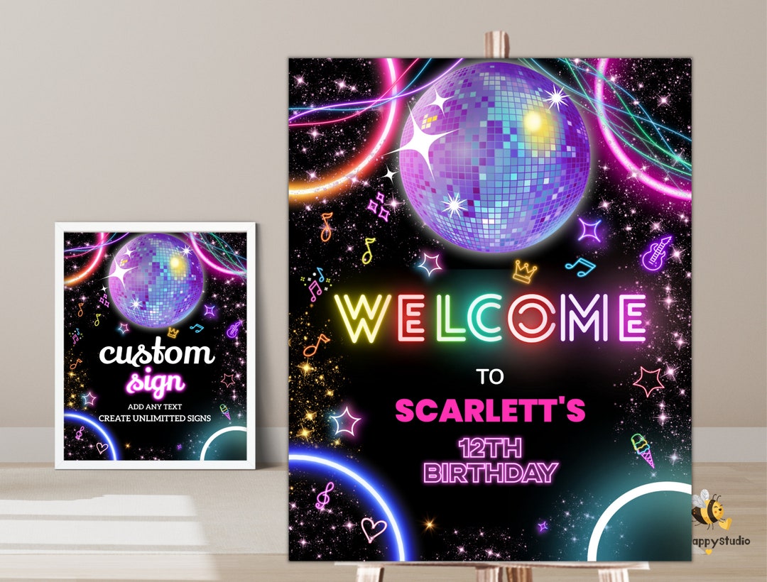 Editable Dance Party Welcome Sign, Disco Party Custom Sign, Dance Party ...