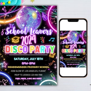 Editable School Leavers Disco Party Invitation, Graduation Disco ...