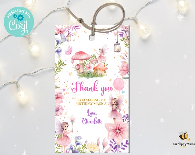 Editable Fairy Birthday Party Favor Tags Enchanted Magical Floral Fairy ...