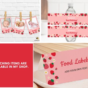 Editable Berry First Food Labels, Strawberry Party Place Card Food ...