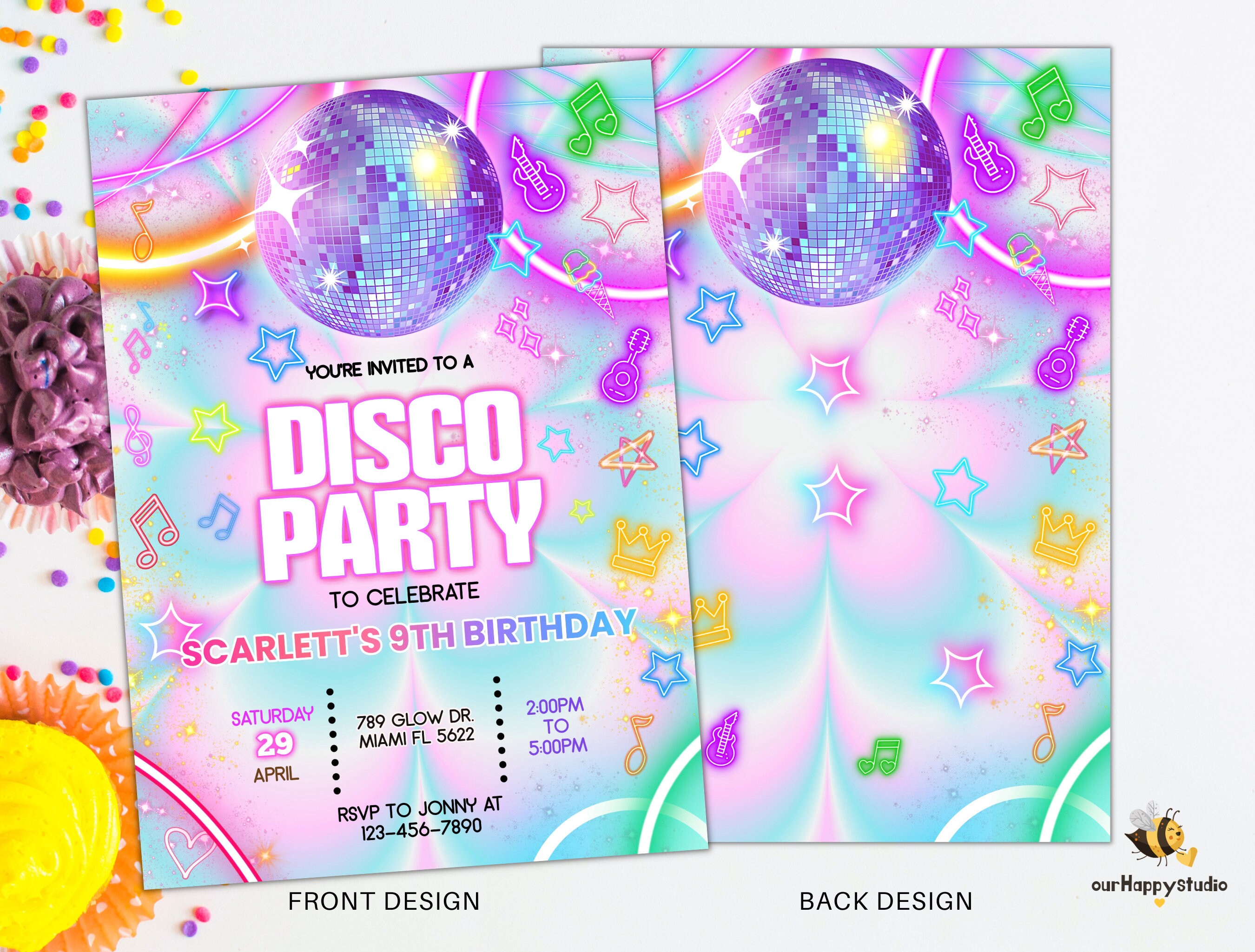 Editable Disco Party Birthday Invitation, Tie Dye Disco Gender Neutral ...