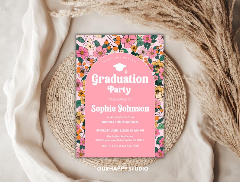 Editable Graduation 2026 Template, Wildflower Graduation Announcement ...