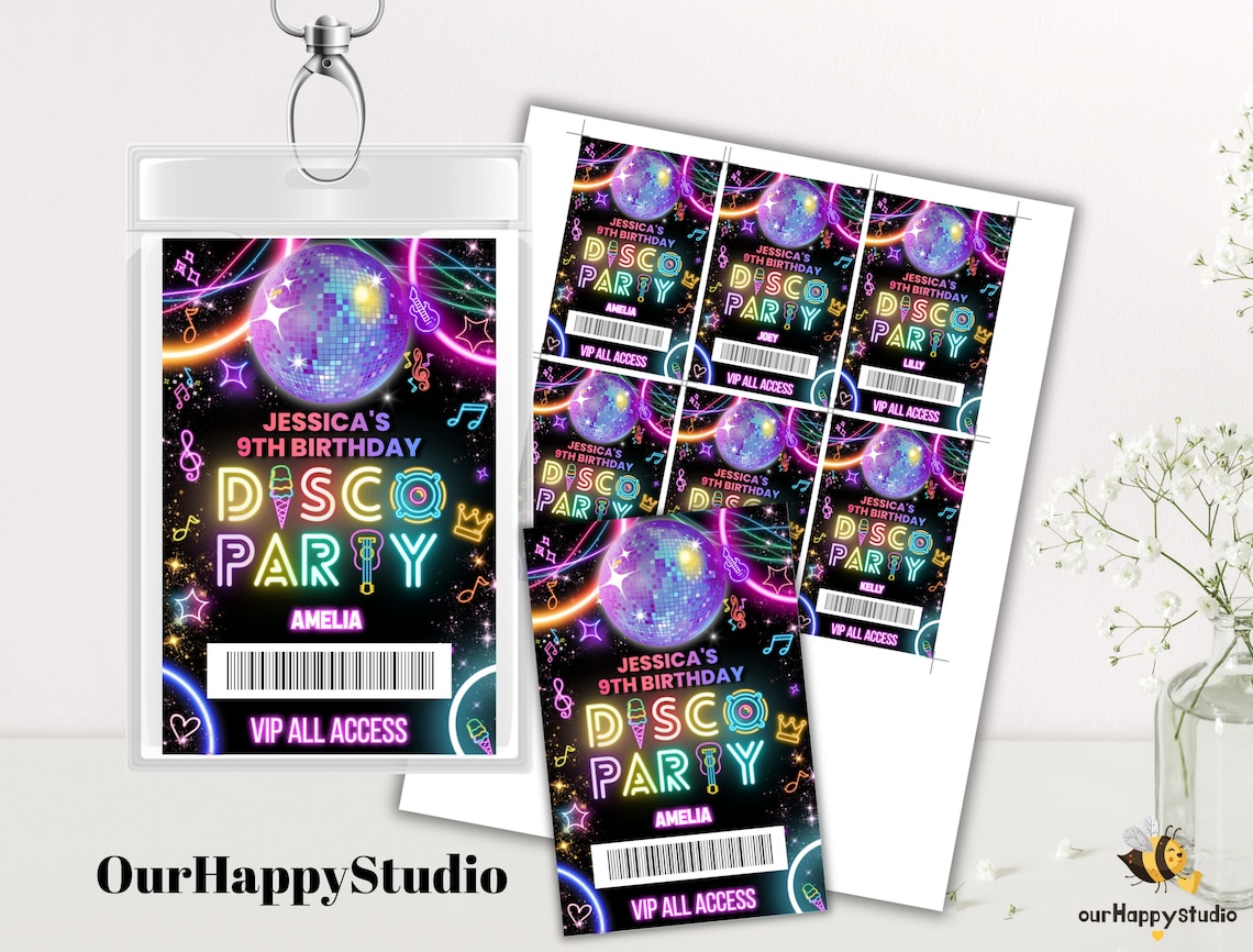 Editable Disco Party VIP Backstage Pass Template, Birthday Access Card ...