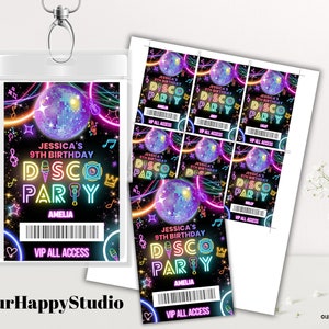 Editable Disco Party VIP Backstage Pass Template, Birthday Access Card ...
