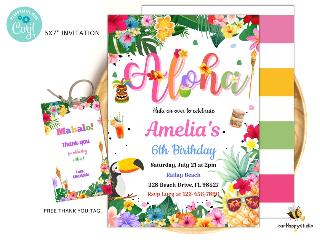Editable Hawaiian Luau Birthday Invitation, Luau Party, Luau 1st 2rd ...